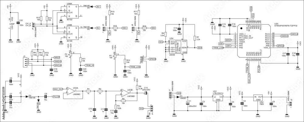 Schematic diagram of digital electronic device on paper sheet. Vector ...