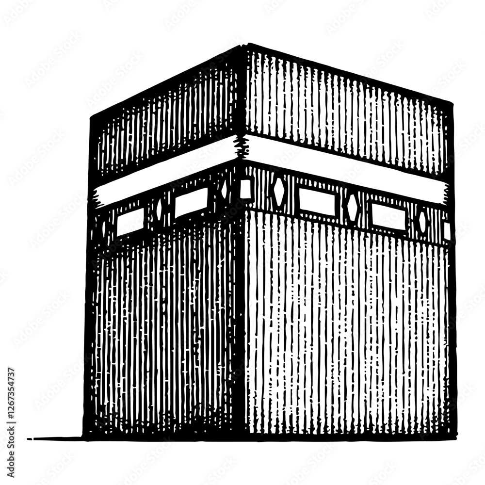 Kaaba in Mecca Saudi Arabia Religious Islamic Black and White Outline ...