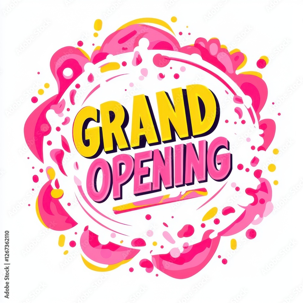 Logo, vector design with text "GRAND OPENING" in pink and yellow color ...