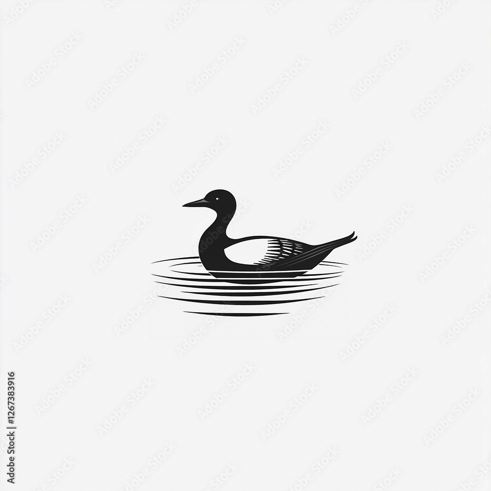 Minimalist Vector Logo: A Loon Swimming Gracefully on Calm Water ...
