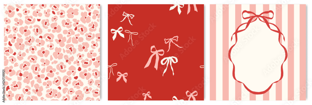 Set of cute seamless patterns of multicolored bows, leopard abstract ...