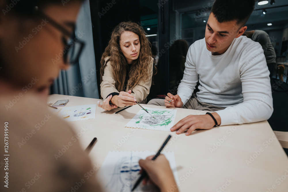 Students are engaging in a collaborative art project in a classroom ...