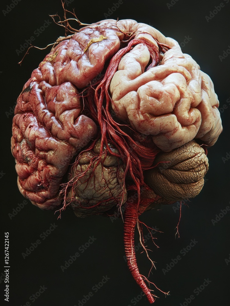 Medically illustrated brain with an activated vagus nerve , brain ...