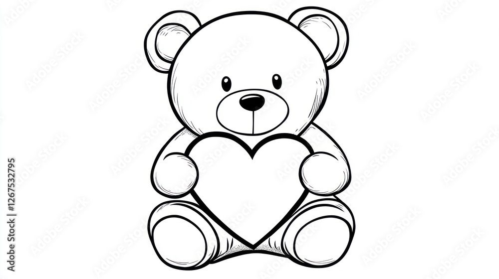 Teddy bear holding heart. Outline art for greeting, invitation card and ...