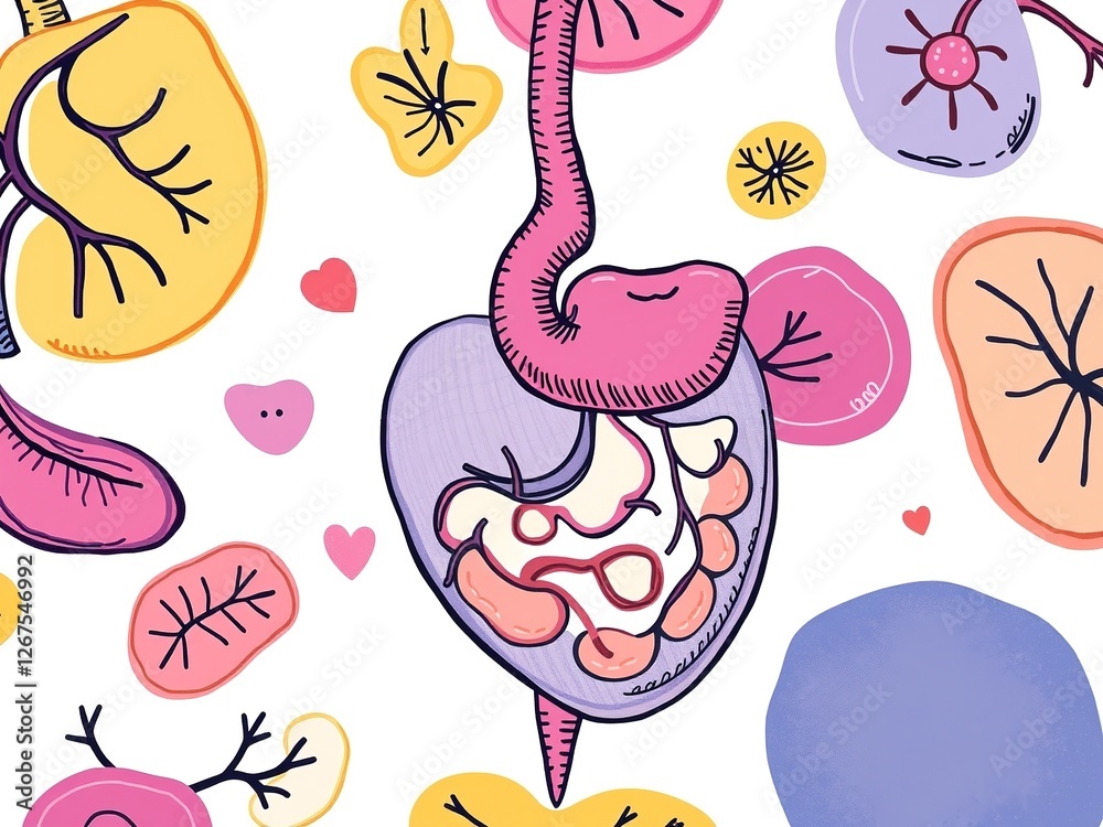 Illustrated Heart-Shaped Digestive System Organs Stock Illustration ...