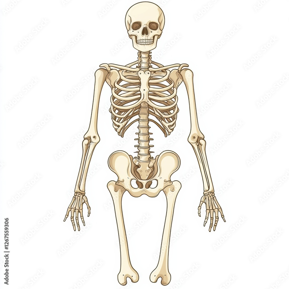 Human skeleton diagram illustrating bone structure and anatomy in a ...