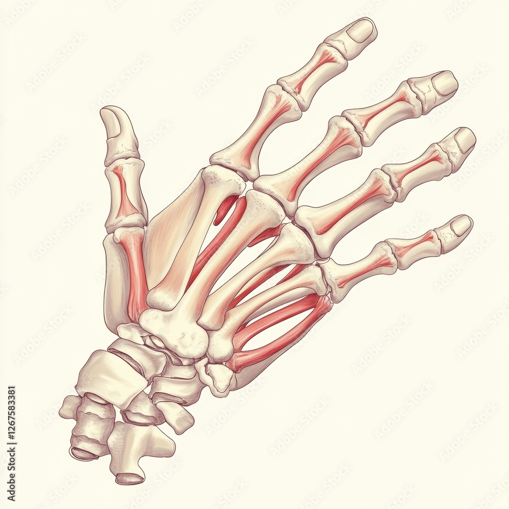 Detailed illustration of a human skeletal hand with bones and joints ...