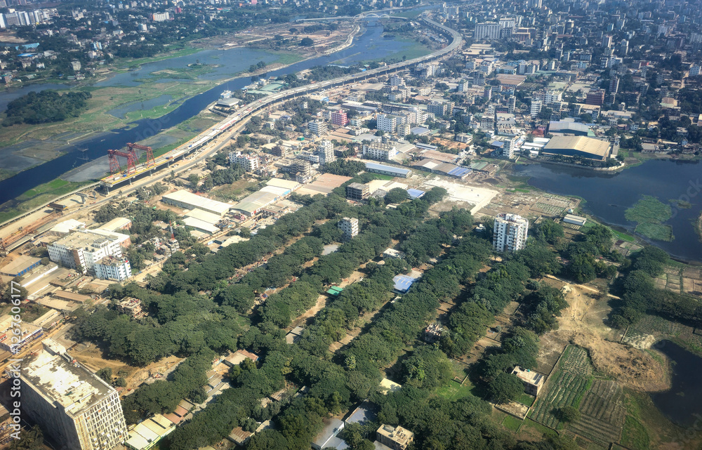 Bird's-eye view of Dhaka city in Bangladesh. Drone shot of Bangladesh ...