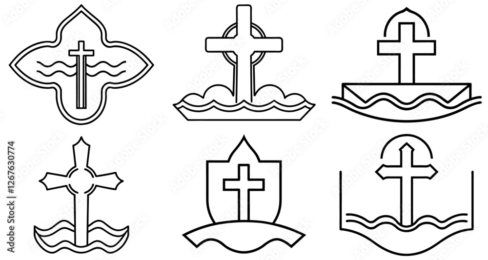 Baptism Cross Outline Coloring Page Printable Line Art Drawing Stock ...