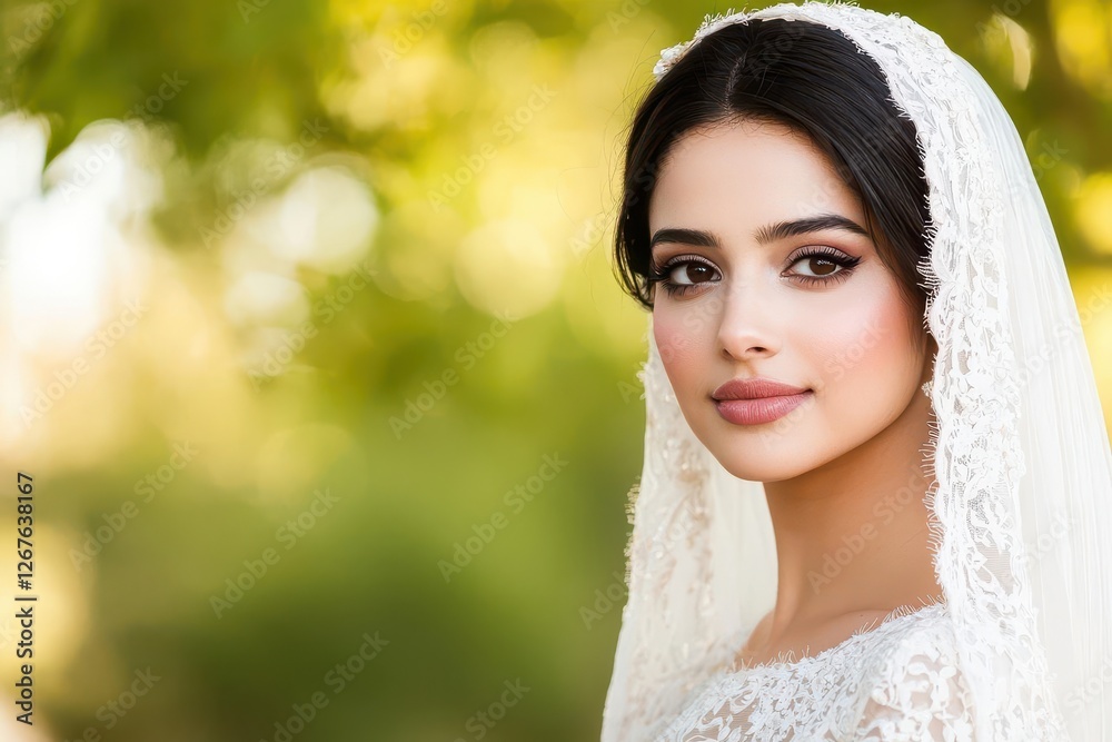 Bride in a traditional wedding dress, posing for an outdoor photoshoot ...