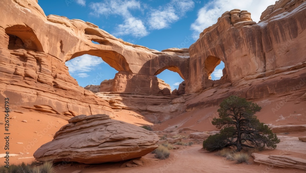 Double Arch Natural Rock Formation in Arches National Park Captured on ...
