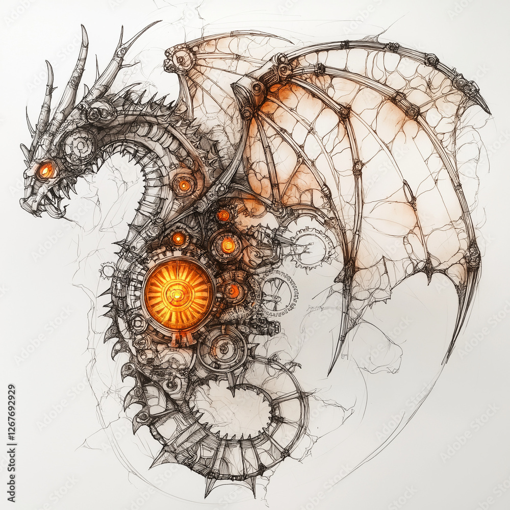 Futuristic Cyber-Steampunk Dragon Tattoo Design: A unique steampunk ...