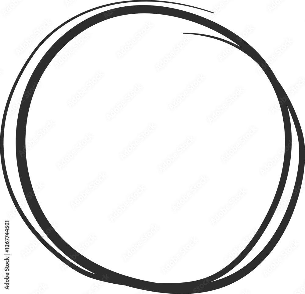 Double imperfect black circles drawn on a white background create a ...