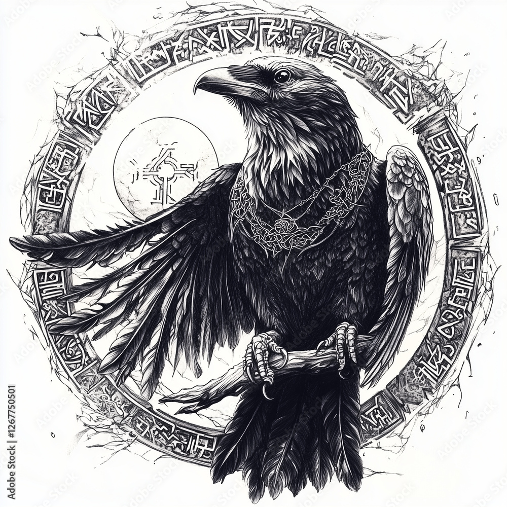 Tattoo: A highly detailed gothic raven with intricate feather textures ...