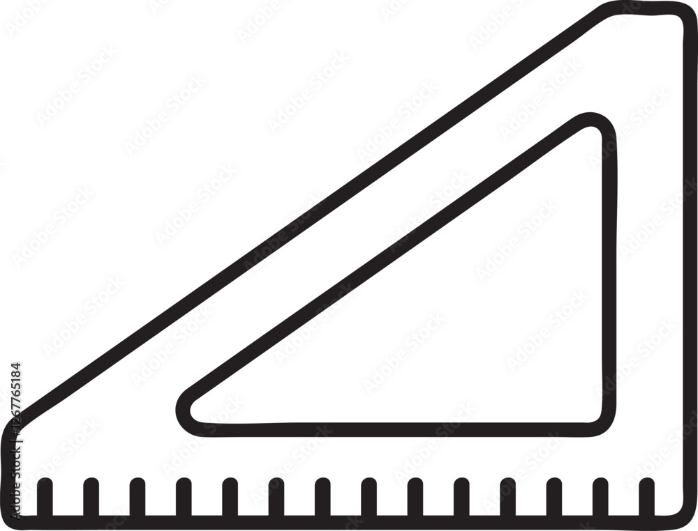 Simple black and white line drawing of a triangular ruler with a scale ...