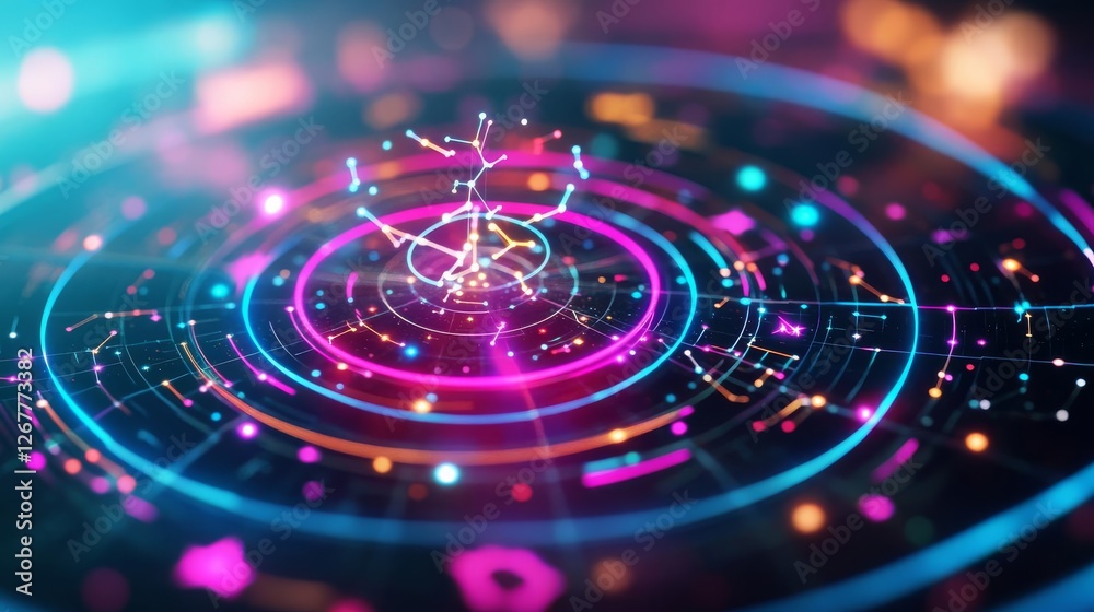 Digital holographic birth chart with spinning neon constellations and ...