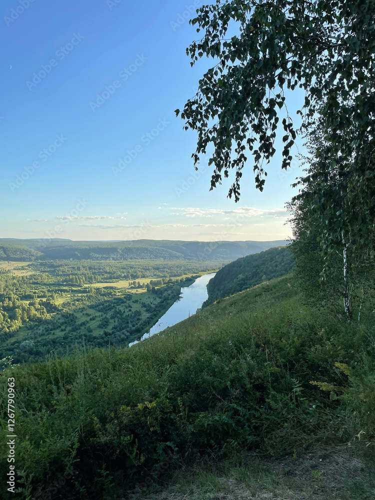Beautiful daytime natural landscape with a view of the river in the ...