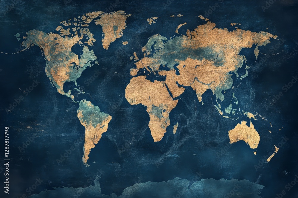 World Map Illustration Dark Blue Background - A textured world map ...