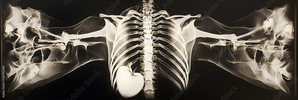 High-Resolution Radiographic X-ray Showcasing Human Chest Anatomy with ...