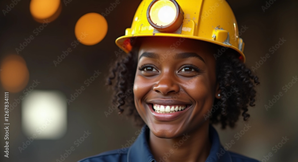 Smiling Woman Worker Underground Mining, Work Environment, Safety Gear ...