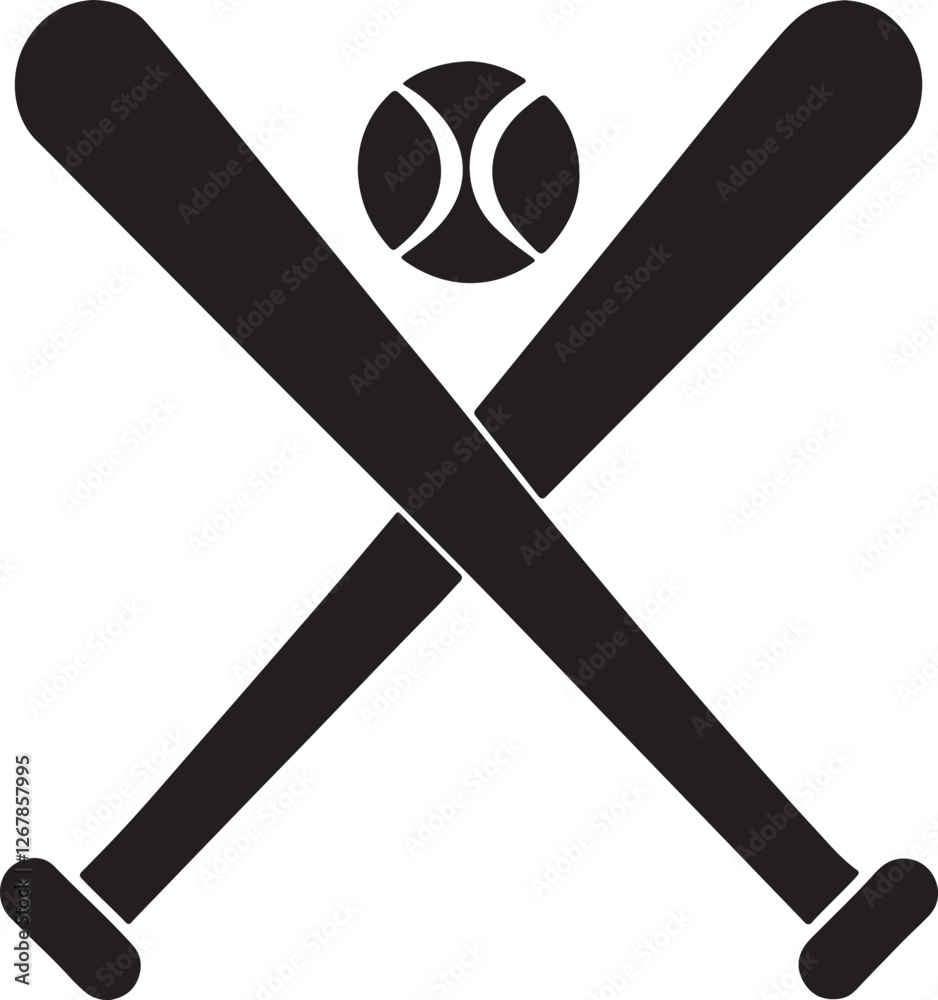 crossed baseball bat silhouette, black and white silhouette, vector and ...