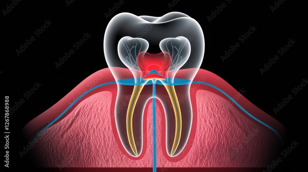 Anatomical illustration showing a tooth section and its root canals ...