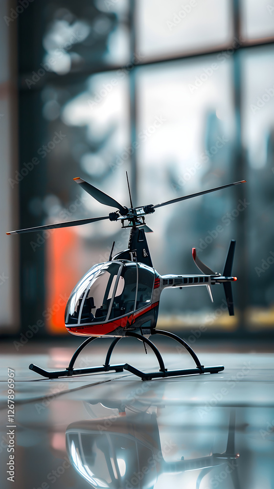 Display of a Sleek, Sophisticated RC Helicopter With Detailed Design in ...