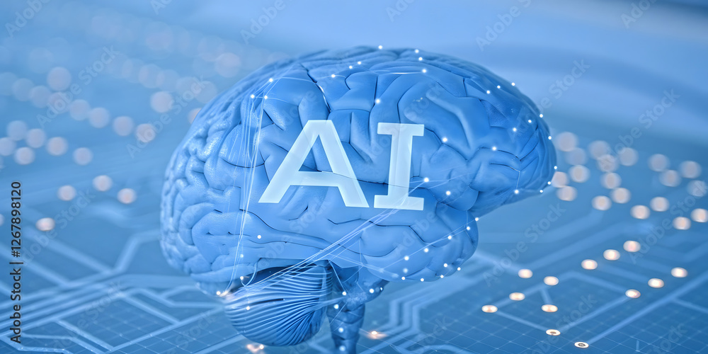 Digital brain with circuit and AI concept. 3D Rendering. Robot brain ...