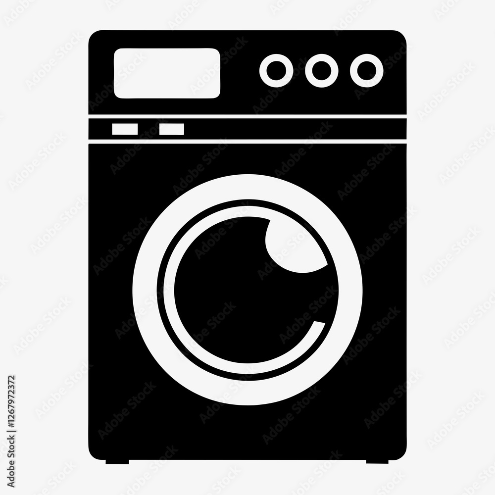 Modern washing machine depicted in iconic style. Appliance features ...