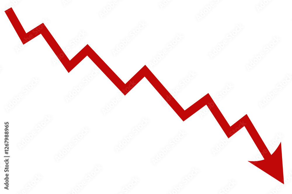 Down fall trend red arrow graph, Red arrow chart graph in downward ...