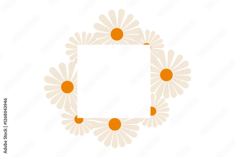 Pretty daisy frame PNG vector illustration. Beige floral border with ...