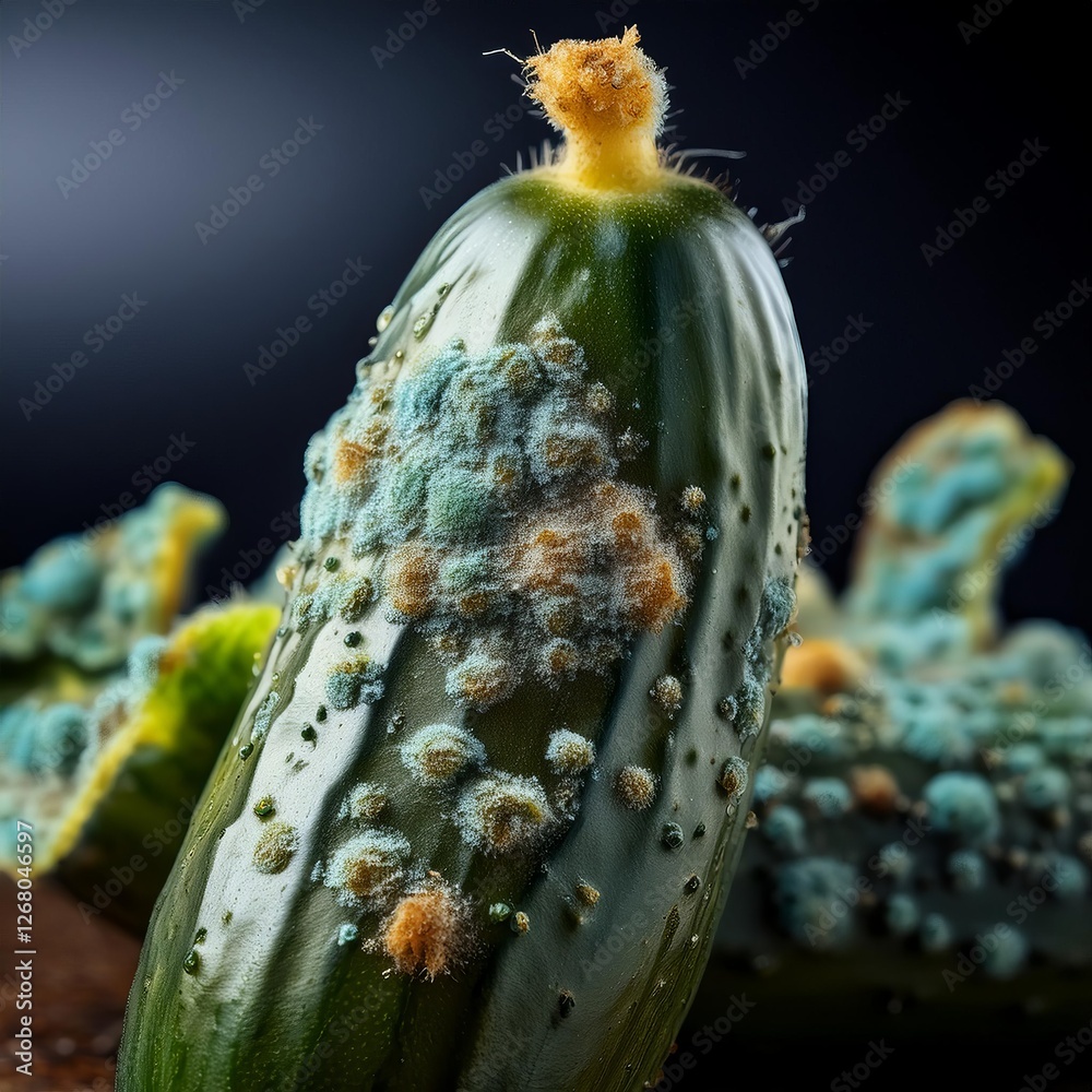Moldy cucumber showing ecological imbalance in food storage and kitchen ...