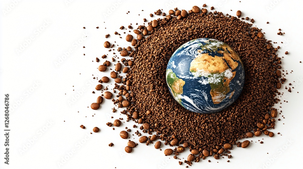 Planet Earth nestled in coffee grounds; sustainable farming Stock ...