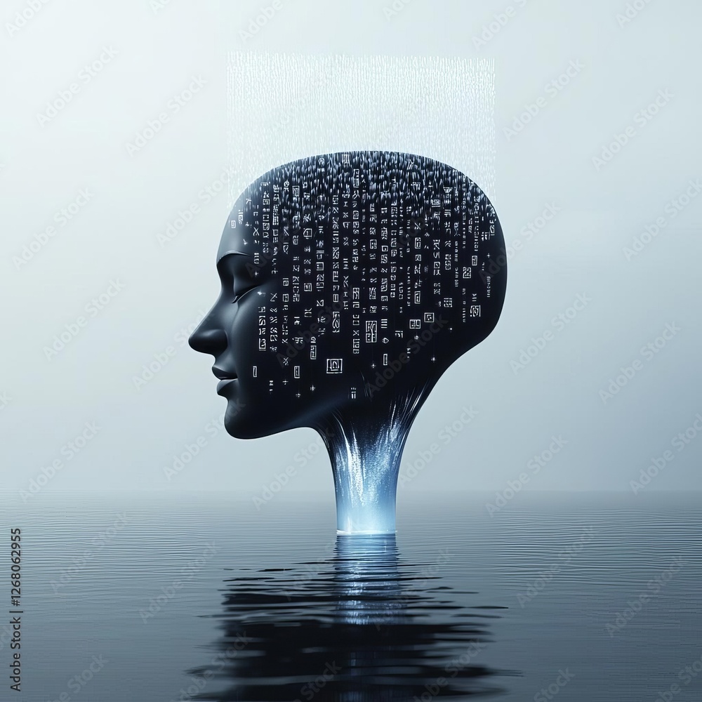 Floating spiritual head with dual rain forming mystical runes on one ...
