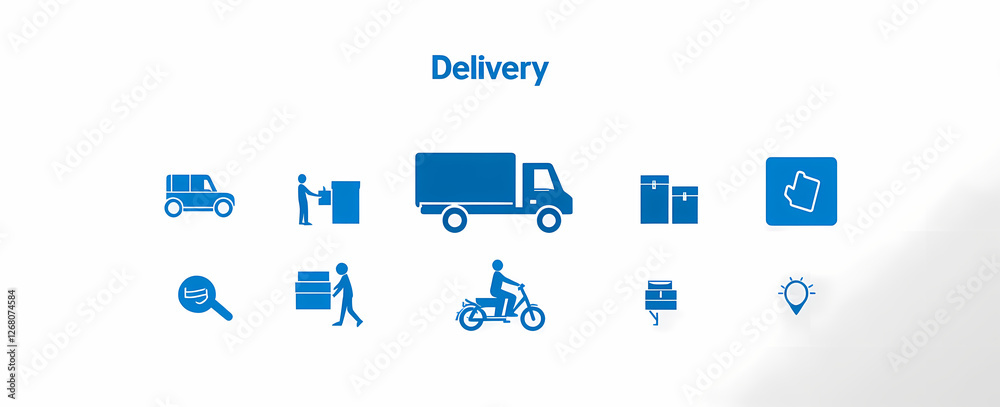 Delivery Process Icons: A set of clean, modern, blue icons illustrating ...