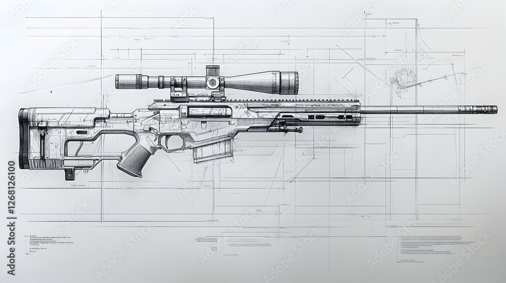 Technical Blueprint and Illustration of a Sniper Rifle - Precision ...