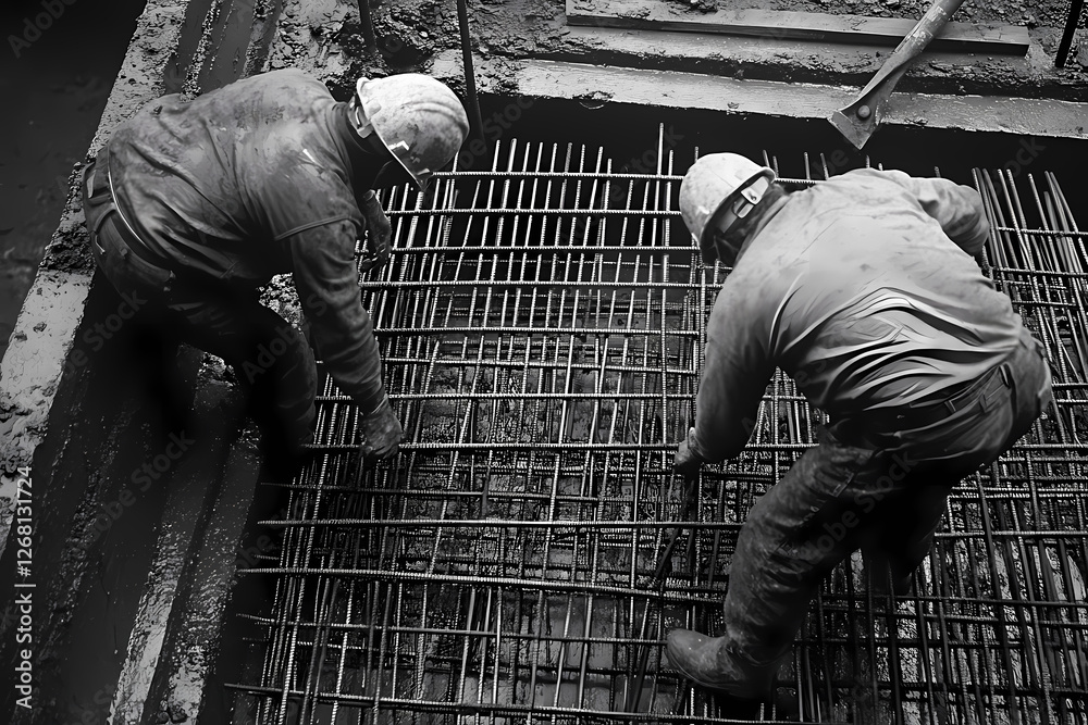 Construction Workers Laying Foundation: A candid glimpse of two ...