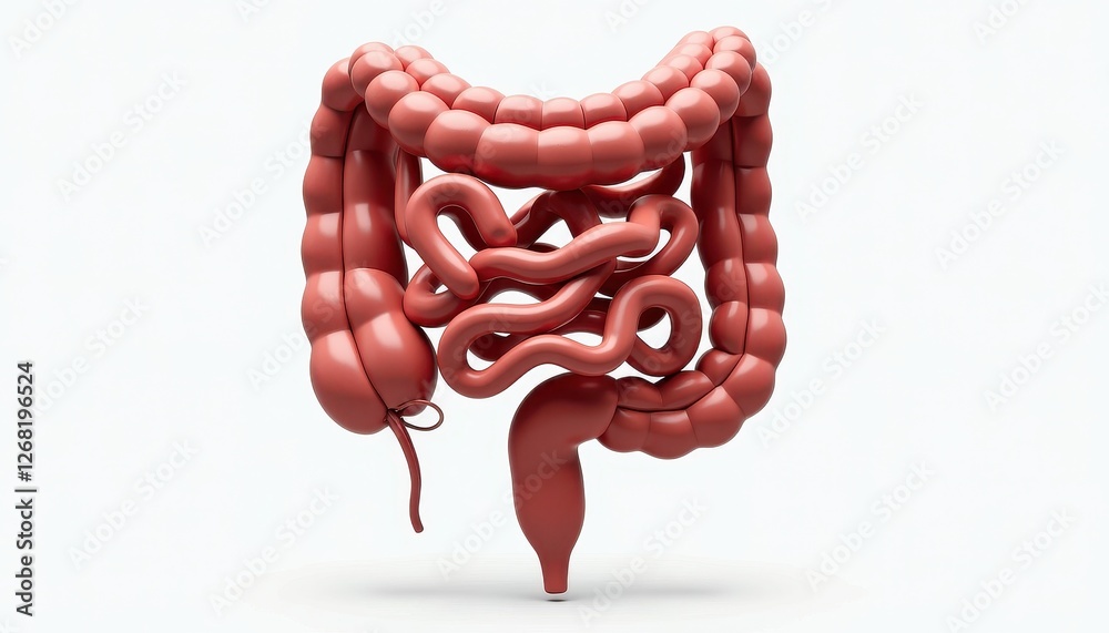 Detailed Anatomy of Human Intestines on White Background. A 3D rendered ...