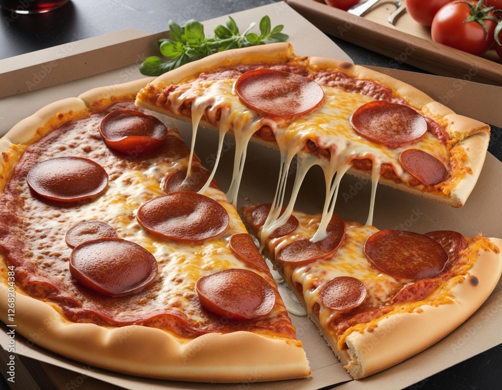 Irresistible Takeout and Delivery Cheesy Pepperoni Pizza Slices Stock ...
