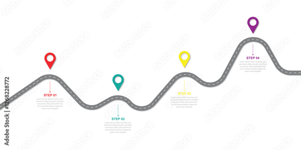 Infographic roadmap design template. Business Timeline of 4 Important ...