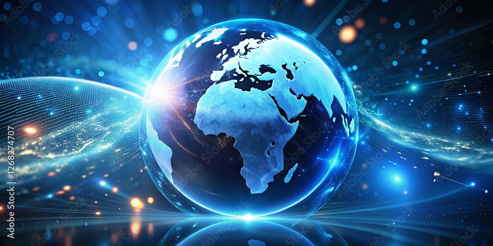 Rotating Glossy Blue Earth Globe with Exploding Particles - Abstract ...