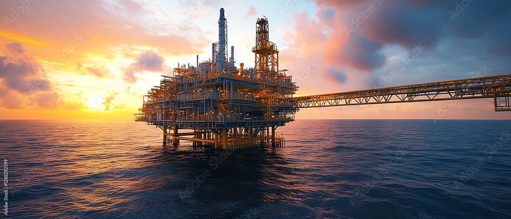 3D refinery platform, ultramodern gas extraction system, vibrant ...