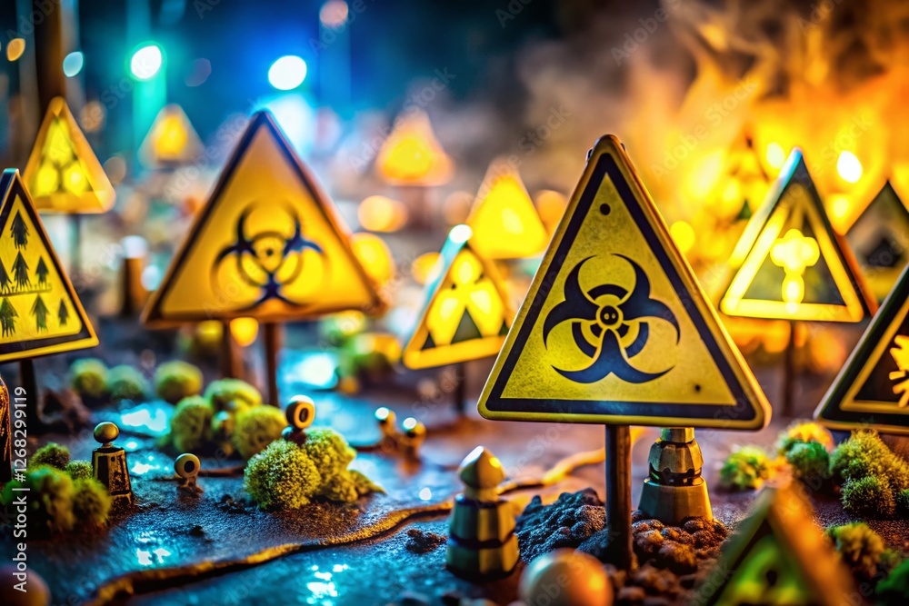 Surreal Miniature Yellow Danger Signs Photography Set: Warning, Caution ...