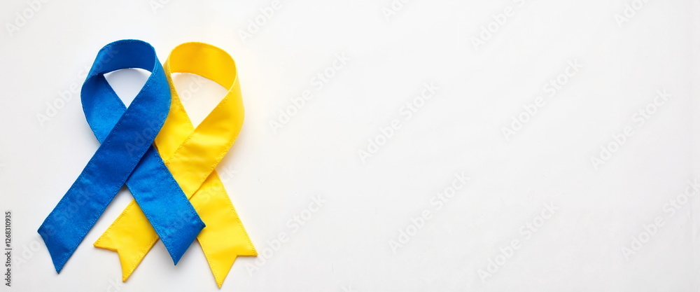 Blue and Yellow Awareness Ribbons on White Background for Down Syndrome ...