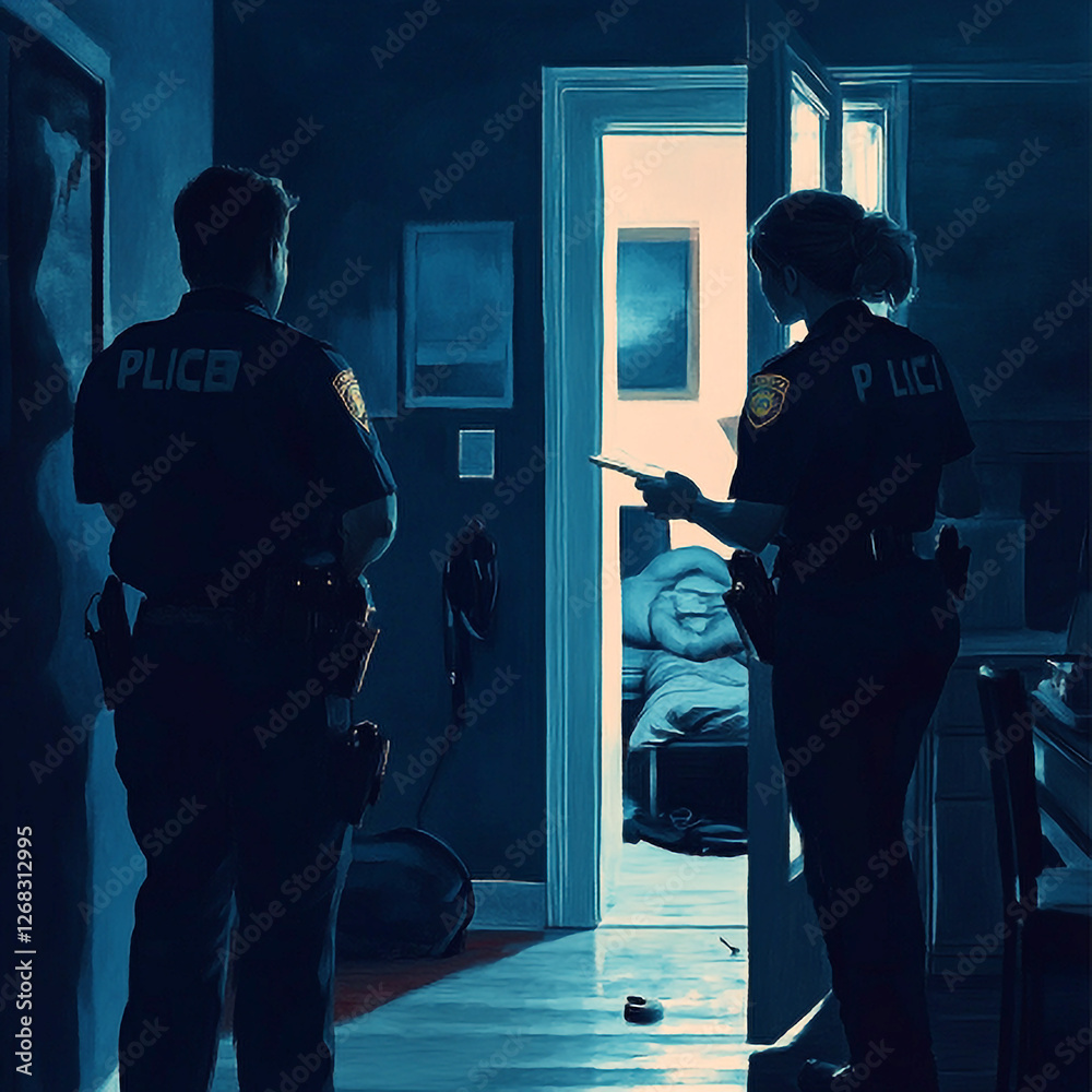 Atmospheric crime scene investigation with two police officers ...