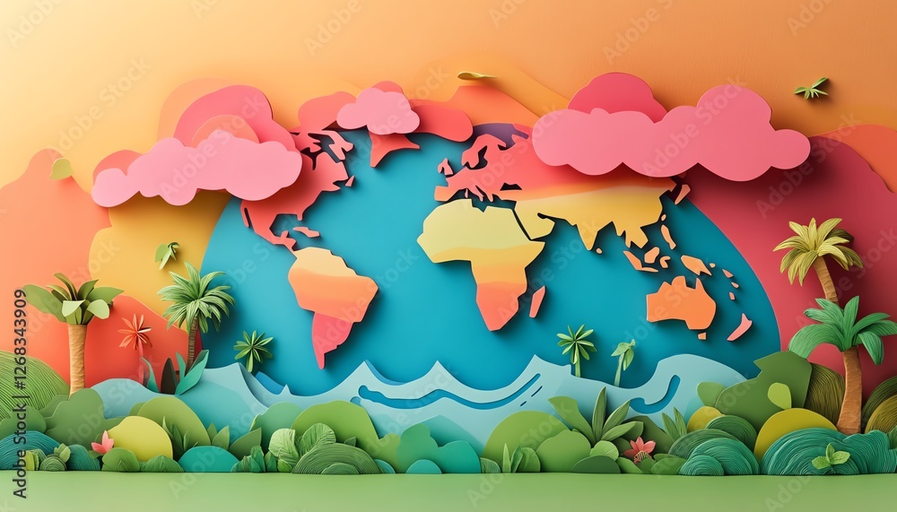 World globe collage art made of paper, ecofriendly design, humanity and ...