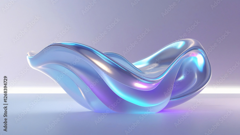 Iridescent fluid flow curve shape with holographic gradient texture ...