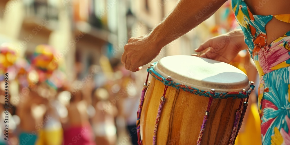 Musician playing atabaque drum during brazilian street carnival Stock ...