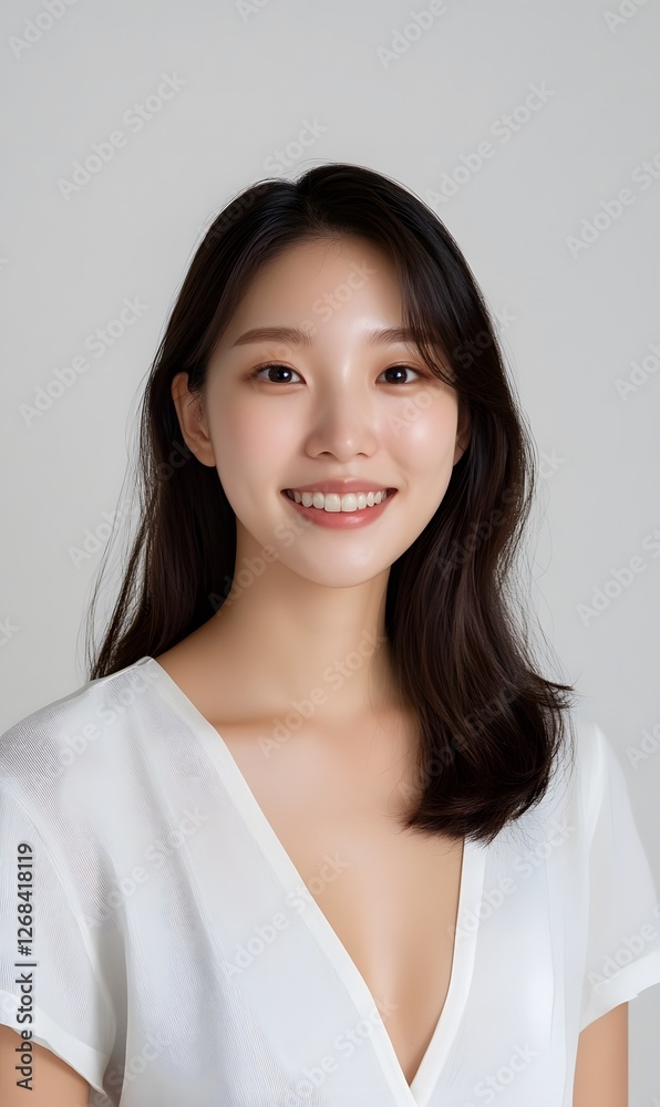 beautiful Korean skincare model, no makeup, white background. Generative AI Stock Photo | Adobe ...