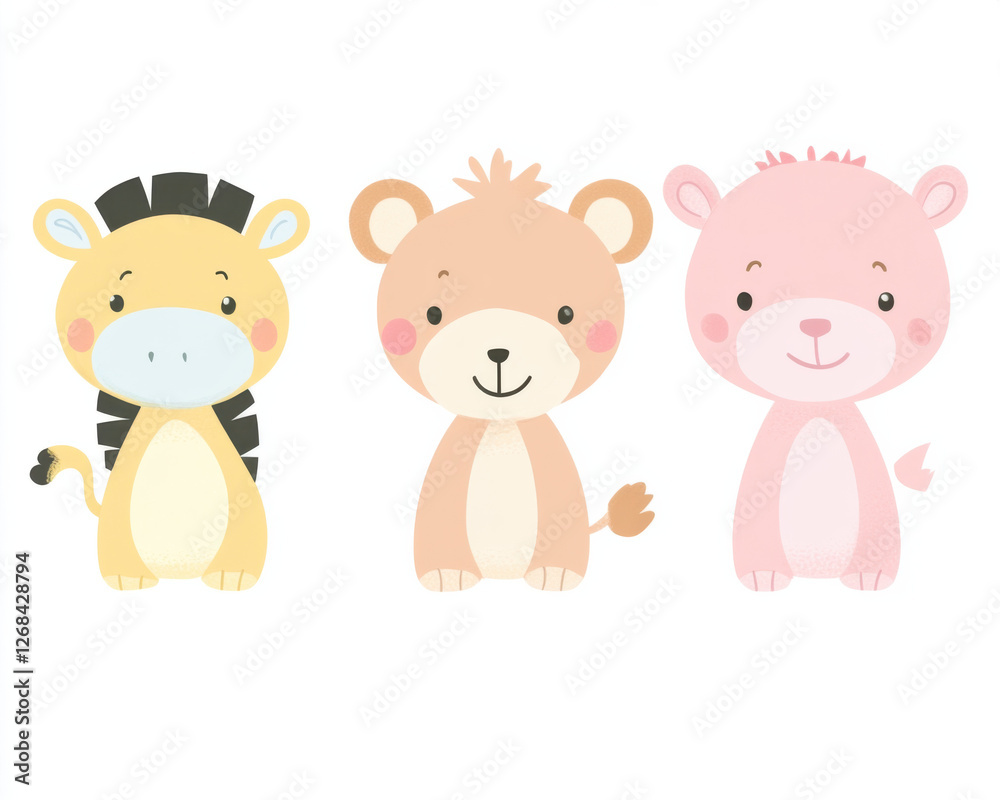 Cute cartoon jungle animals clip art set vector illustration, white ...